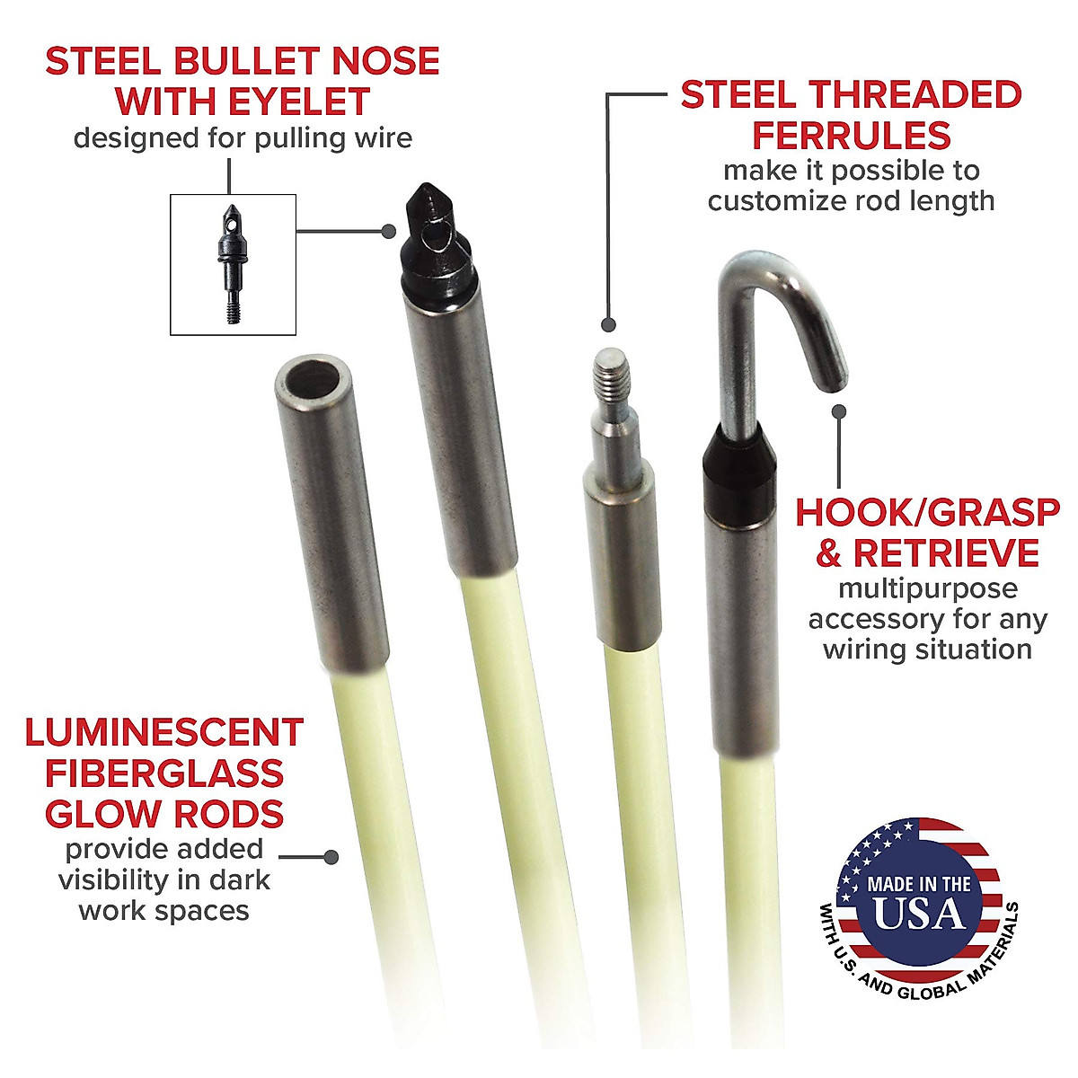 Jameson 7S-65K Fiberglass Glow Rod, 30'