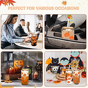 ANOTION Fall Glass Cups with Lids and Straws - Autumn Thanksgiving Halloween Gifts for Women - 2 Pack 18oz Fall Smile Pumpkins Mug, Pumpkin Glass Jar Drinking Glasses Iced Coffee Cup, Halloween Decor