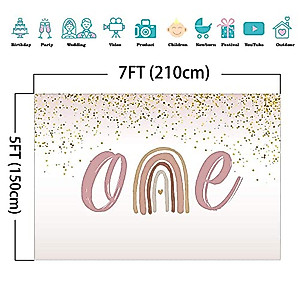 Mocsicka Boho Rainbow First Birthday Backdrop Modern Rainbow Birthday Background Rainbow Girls 1st Birthday Party Cake Table Decoration Photo Booth Props (7x5ft)