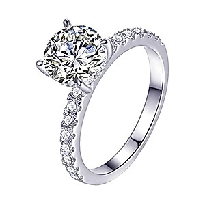 50Th Birthday Gifts for Women, Crystal Rings Cubic Zirconia 4 Claw Channel Set Zircon Silver Plated Size 9.5 for Women Jewerly Gifts Professional