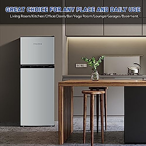 Frestec 4.7 CU' Refrigerator, Mini Fridge with Freezer, Compact Refrigerator, Small Refrigerator with Freezer, Top Freezer, Adjustable Thermostat Control, Door Swing, Stainless Steel (FR 472 SL)