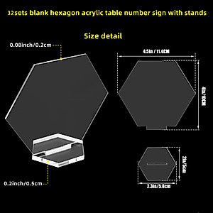 Senbota 32 Sets Hexagon Acrylic Blank With Stand,DIY Clear Hexagon Place Cards, Acrylic Table Numbers Sign for Wedding Table Decor