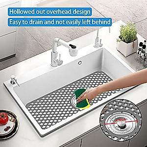 Kitchen silicone sink protector(24.8 "x 13"), gray sink grille mat with central drain hole, for Farm Stainless steel Ceramic sink mat,non-slip, Heat resistnt 500F(with cleaning brush)