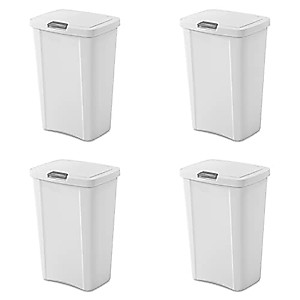 Sterilite 10458004 13 Gallon TouchTop Wastebasket, White w/ Titanium Latch, 4-Pack