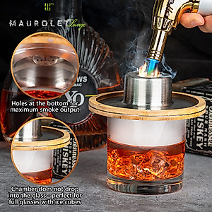 Maurolet Cocktail Smoker Kit with 4 Natural Wood Chips - Premium Non-Scorching Stainless Steel Smoke Infuser - Whiskey & Bourbon Old Fashioned Smoking Kit - Oak, Hickory, Cherry and Apple Flavours