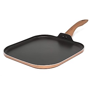 Cooking Light Dishwasher Safe, Silicone Handle, Specialty Cookware for Family, 11 Inch Griddle, Copper