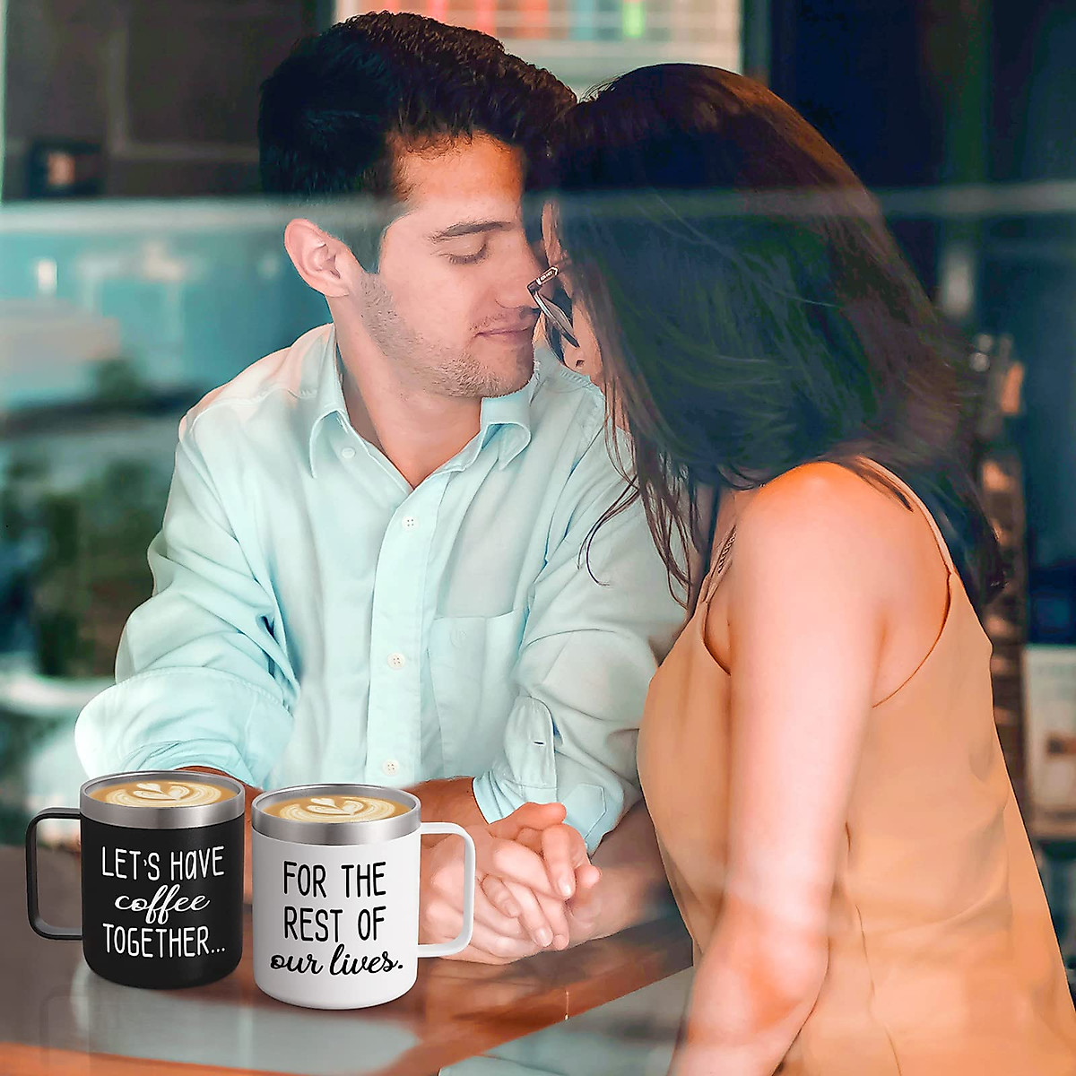 Gingprous Lets Have Coffee Together For The Rest Of Our Lives Insulated Coffee Mug Set, Engagement Wedding Gift for Couple Bridal Shower Gift Mr and Mrs Gift, 12oz Insulated Stainless Steel Travel Mug