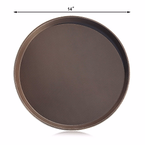 New Star Foodservice 25064 Restaurant Grade Non-Slip Tray, Plastic, Rubber Lined, Round, 14-Inch, Brown