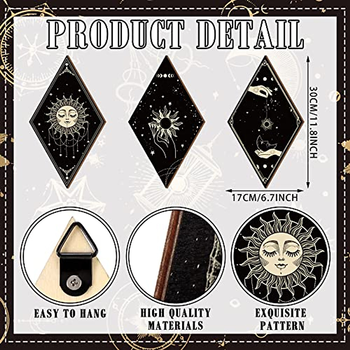 6 Pieces Hallowen Wall Decor Gothic Skeleton Boho Wall Art Moon Stars Sun Witchy Phases Home Decor Wooden Minimalist Wall Pediments for Halloween Gallery Living Bedroom Room (Boho)