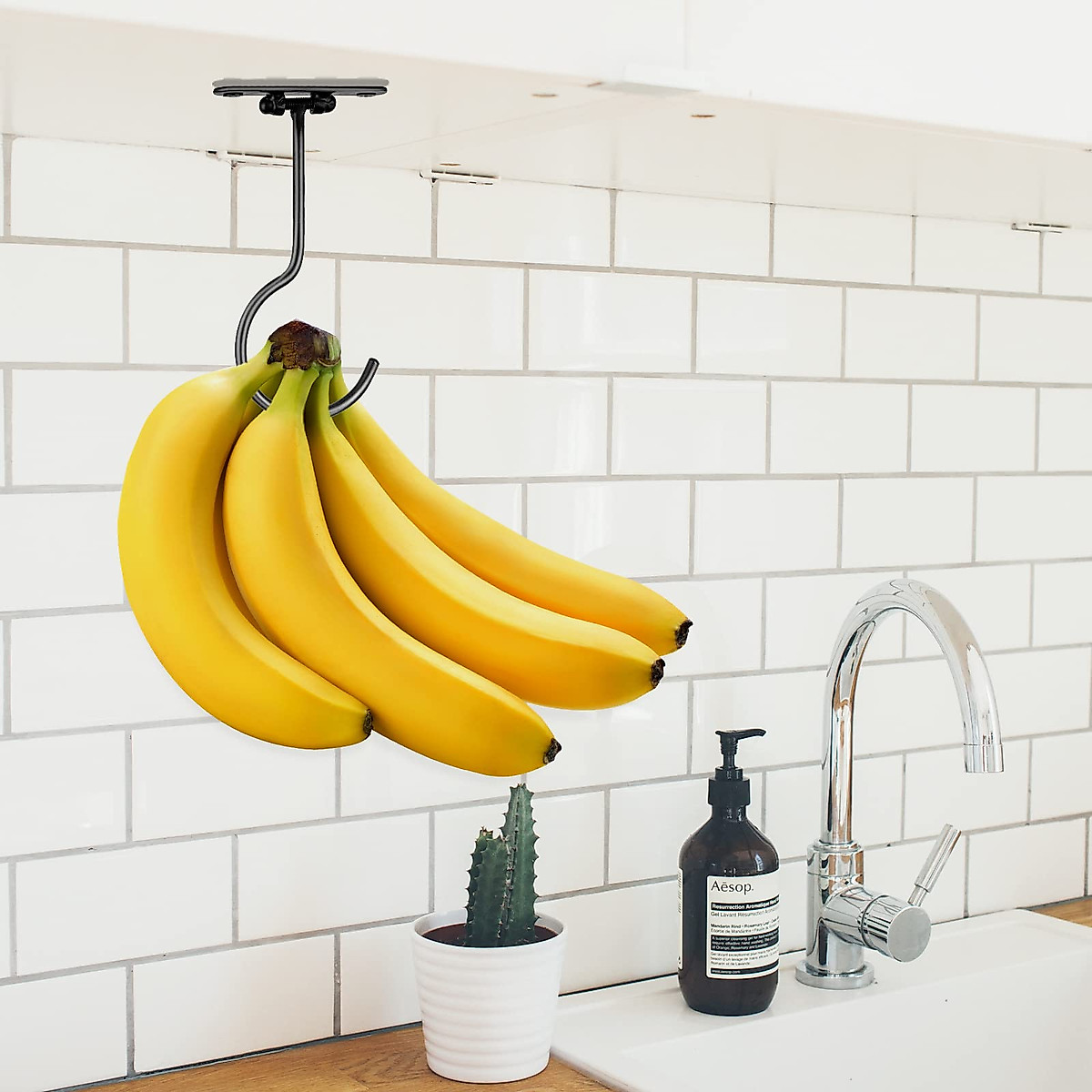 JINIHFW Banana Hook,Under Cabinet Banana Hook Foldable,Metal Banana Holder Hook Under Cabinet to Keep Bananas Fresh,Banana Hanger Hook