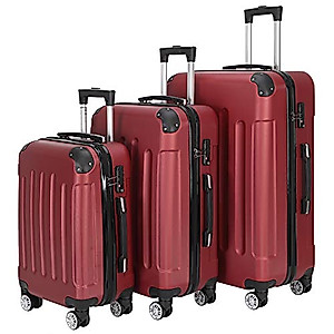 Karl home 3-Piece Luggage Set Travel Lightweight Suitcases with Rolling Wheels, TSA lock & Moulded Corner, Carry on Luggages for Business, Trip, Wine Red (20"/24"/28")