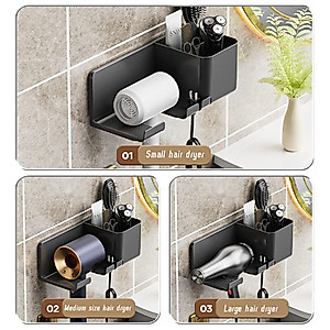Hair Dryer Holder Self Adhesive Hair Tool Organizer Blow Dryer Holder Wall Mount Hair Care Tools Organizer Bathroom Space Saver (Black)