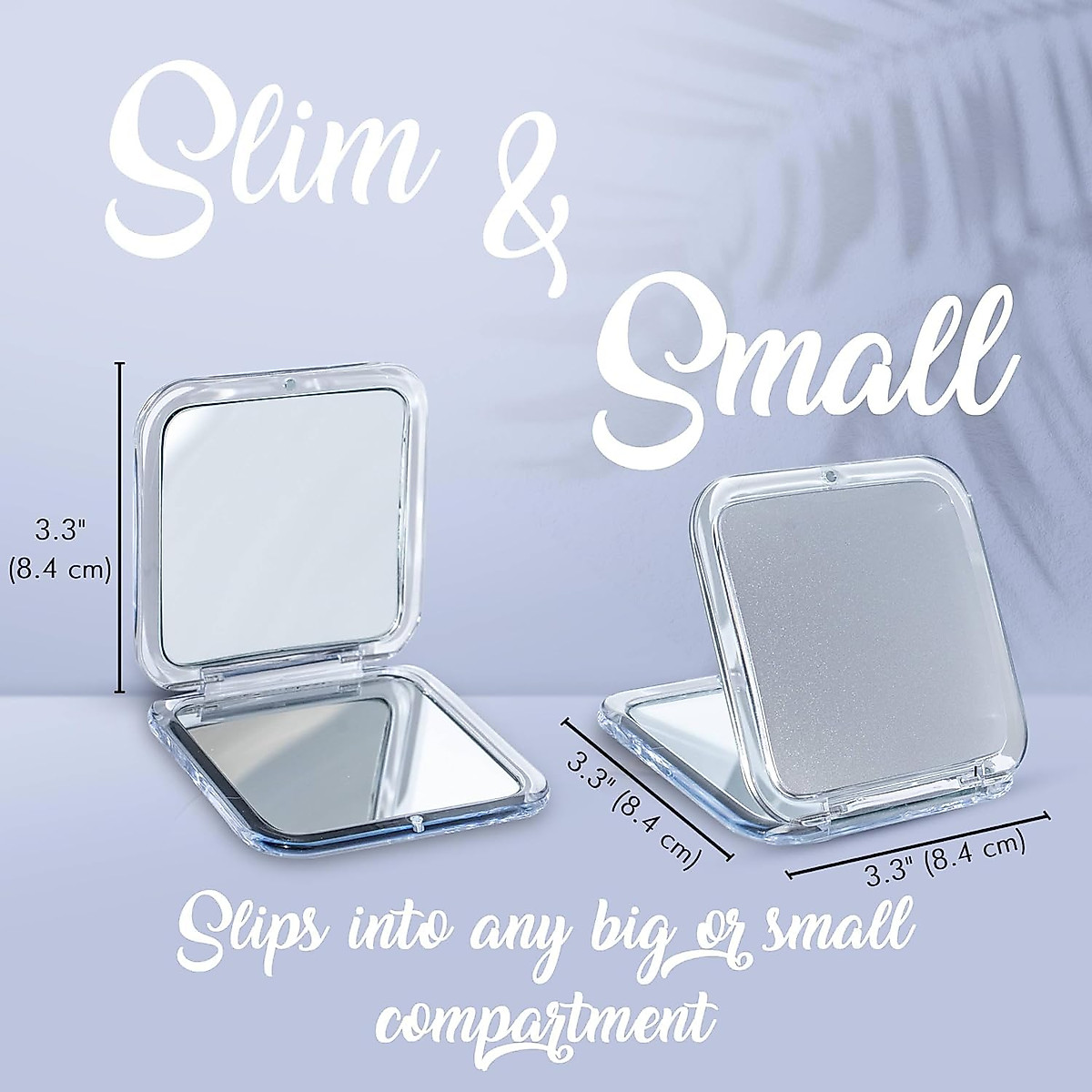 MIRRORVANA Small Compact 15X Magnifying Mirror for Travel - Handheld, Foldable & Lightweight - Mini Pocket-Sized Magnified Mirror for Purse - Square 3.3” x 3.3”