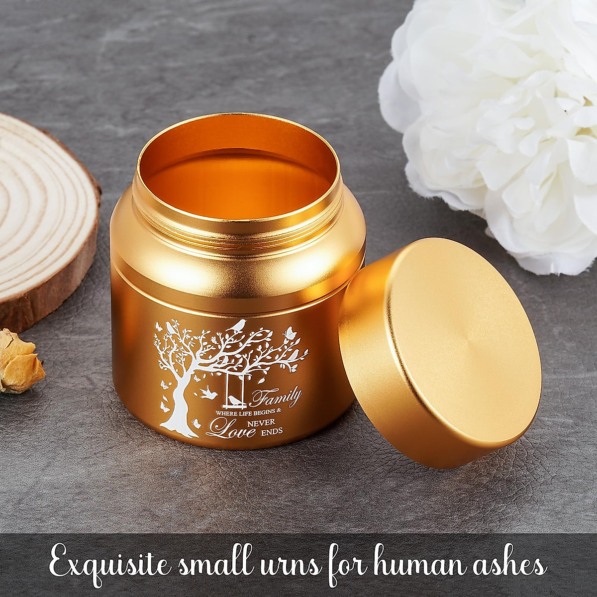 8 Cubic Inch Small Urns for Human Ashes, Aluminum Mini Urns for Ashes Keepsake Urns Tree of Life Cremation Decorative Urns Small Ashes Holder for Women Men Pet Ashes (Gold)
