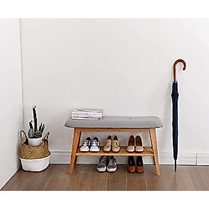 SOBIBO Shoe Entryway Bench, Bamboo Shoe Rack Bench, Organizer with 2 Tier Storage Simple Style Good Load Bearing, Ideal for Entryway Hallway Living Room,(Nature,35.4'')