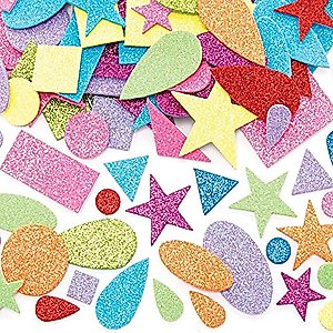 Baker Ross FE574 Self-Adhesive Glitter Foam Shapes - Pack of 180, Craft Stickers, Craft Supplies for Children, Stickers for Kids