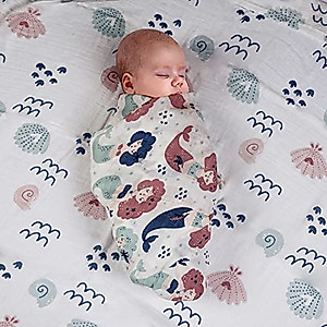 Viviland Muslin Swaddle Blanket, Baby Swaddle Blanket for Boys & Girls, Nursery Receiving Blanket for Newborn, Baby Swaddle Wrap Soft Silky & Breathable, 4 Packs, 47 X 47In, Mermaid & Sea