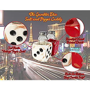 Urbalabs Gambler Poker Casino Dice Salt and Pepper Shaker Caddy Fun Gaming Kitchen Decorations Kitchen Ranch Decorations Rustic Cowboy Decor Hand Painted