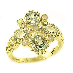 LetsBuyGold 14k Yellow Gold Real Genuine Opal and Aquamarine Womens Band Ring - Size 12