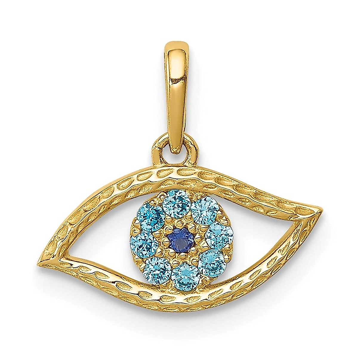 Diamond2Deal 14k Yellow Gold Blue CZ Eye Pendant