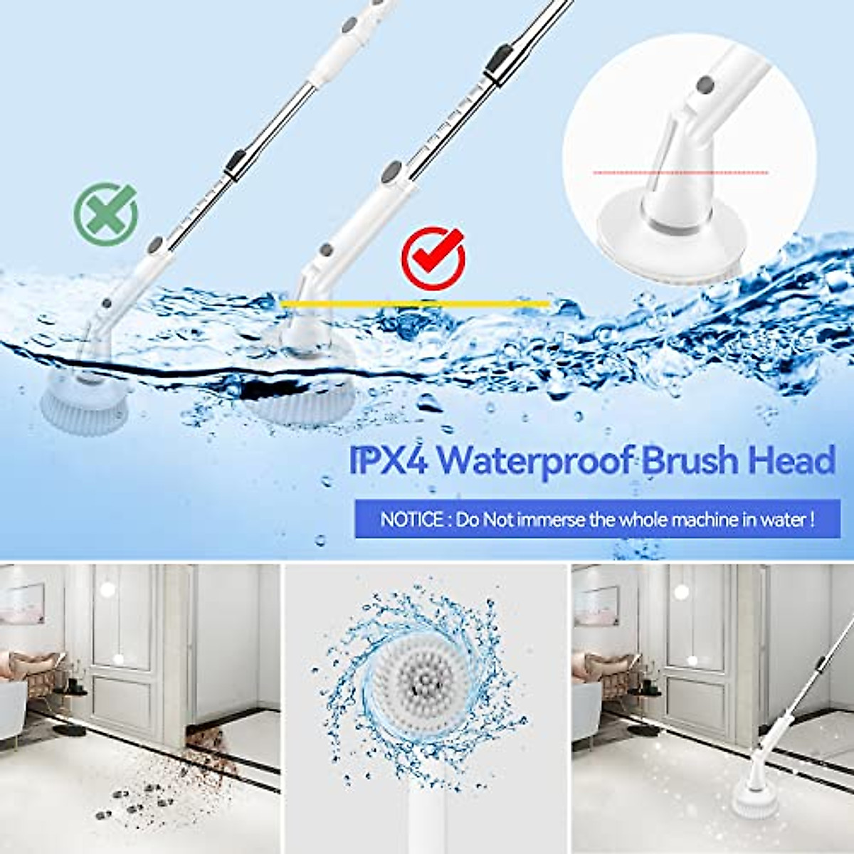 Electric Spin Scrubber,360 Power Scrubber with Long Handle and Cordless,4 Replaceable Brush Heads.Power Cleaning Brush for Bathroom, Tub, Tile, Floor