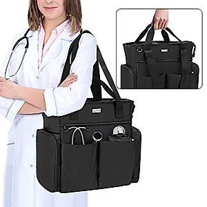 LoDrid Nurse Bag with Bottom Padded Pad, Nurse Bags for Nurses, Medical Work Bag with 15.6” Laptop Storage Layer, Home Visiting Nurse Bag for RN, PA, LPN, EMT, CNA, Black, Bag Only