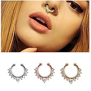 Vitaltyextracts 16pcs Fake Nose Rings Hoop Stainless Steel Faux Fake Lip Ear Nose Septum Ring Non-Pierced Clip On Nose Hoop Rings