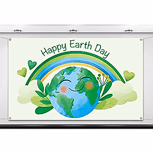 Nepnuser Happy Earth Day Photo Booth Backdrop April 22 Travel Themed Party Decoration Recycle Eco Global Health Cool Wall Decor for School Classroom -5.9×3.6ft