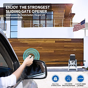 TOPENS CK2600 Automatic Sliding Gate Opener Chain Drive Industrial Commercial 1-1/4 HP Gate Motor for Heavy Driveway Slide Gates Up to 5700 Pounds, AC Powered with 20ft Roller Chain and Remote Control