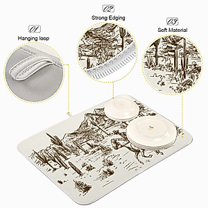 xigua Dish Drying Mat Western Desert Cowboy Absorbent Dry Mats for Dishes Draining Pad for Kitchen Countertop 16" x 18"