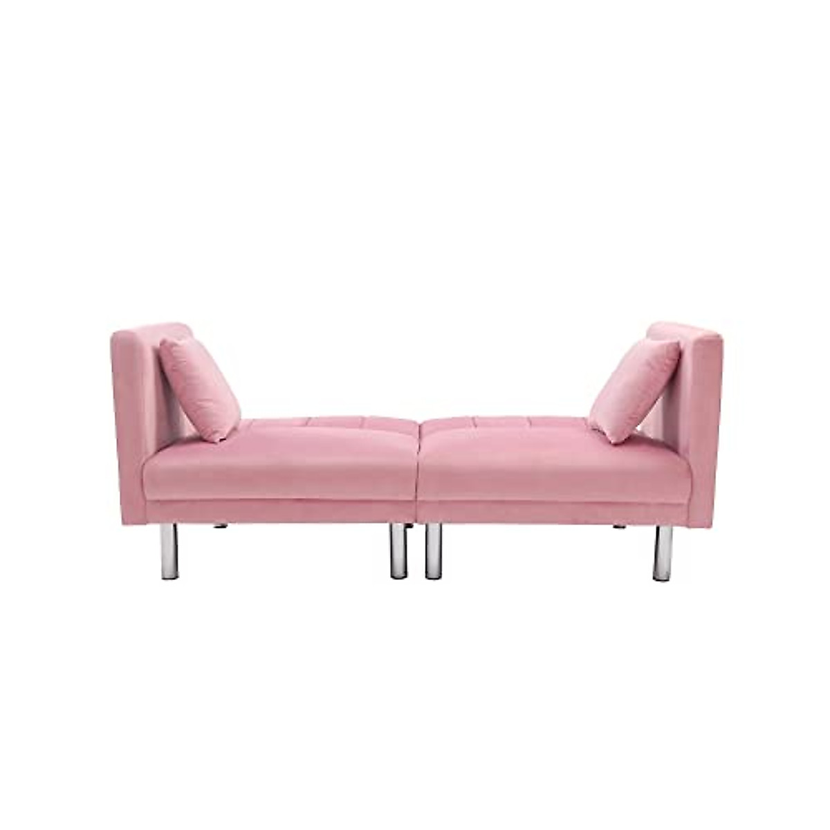 Majnesvon Modern Velvet Fabric Sofa Bed Futon with 2 Pillows,Couch with 3 Adjustable Angles,Convertible Small Loveseat Folding Sleeper Sofa Bed for Compact Living Spaces,Bedroom (Pink), Twin