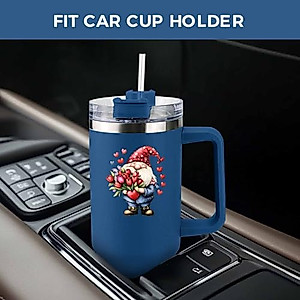 LB LEOBON 40 ounce insulated cup with handle, double-layer vacuum stainless steel material, equipped with straw, can keep warm or maintain cold drinks Gnome Love Bouquet J Cowboy Blue