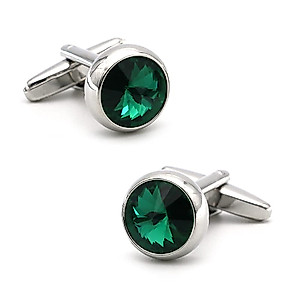 iGame Men's Luxury Crystal Cufflinks Green Color Stone Quality Wedding Cuff Links with Gift Box