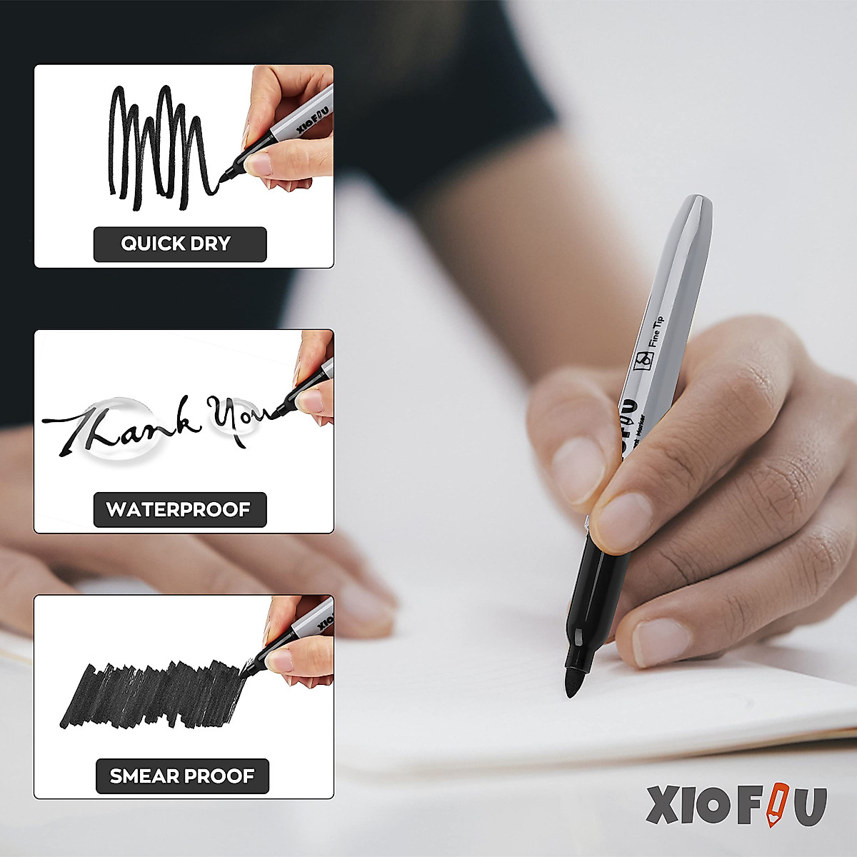 XioFiu Permanent Markers Bulk, 36 Pack Black Permanent Marker Set, Fine Tip, Waterproof Markers, Premium Smear Proof Pens, Waterproof, Quick Drying, Office Supplies for School, Office, Home