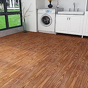 YENHOME 15 Tiles Walnut Wood Vinyl Flooring Peel and Stick Floor Tile Sticker Wood Wall Panels for Walls Peel and Stick Flooring Tiles for Bathroom Kitchen Waterproof Laminate Flooring 36" X 6"