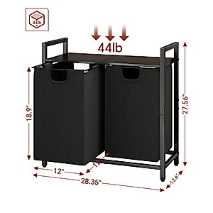 Kitstorack Laundry Basket Organizer, Laundry Hamper with Shelf & 2 Pull-Out Removable Bags, Dirty Clothes Hamper Organizer for Laundry Room Bathroom and Dorm, 2 x 11.8 gallons (44.5L)