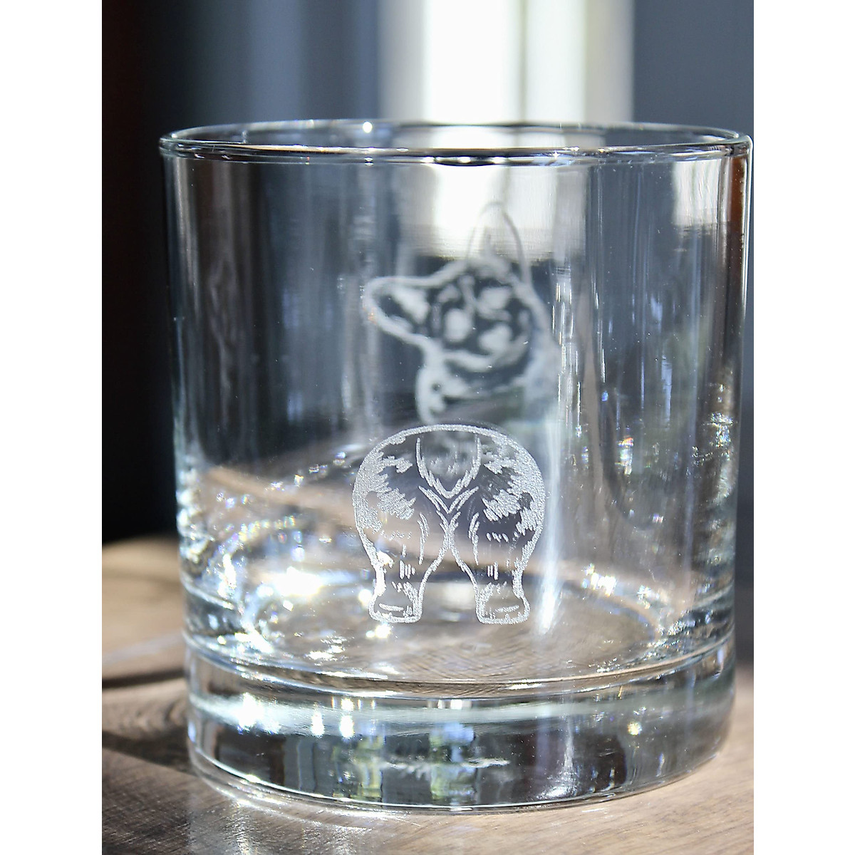 HullSpeed Designs Corgi Butt - 2 Sided Engraved Rocks & Whiskey Glasses (Set of 2)