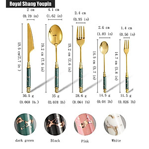 Royal Shang Youpin Ceramic Handle Kitchen Stainless Steel Silverware Tableware Flatware Cutlery Set Steak Knife Fork Spoon Teaspoon (Black,16 pieces)