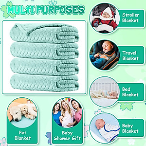 Chumia 4 Pcs Baby Blanket Flannel, Cozy Throw Fuzzy Blanket for Newborn Sherpa Blanket Crib(Lake Green, 24 x 32 Inch)