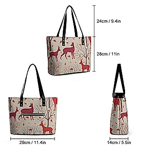 Womens Handbag Reindeer Autumn Forest Leather Tote Bag Top Handle Satchel Bags For Lady