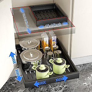 Ehfetyia Pull Out Cabinet Organizer Expandable(Width 12"-18" and Depth 13.3-24"), Adjustable Cabinet Drawers,for Kitchen Cabinets,Pantry Storage Shelves, Pull Out Cabinet Organizer(Black)