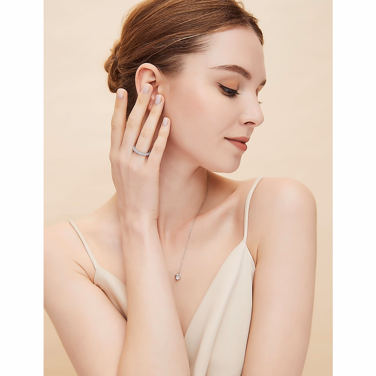 EAMTI 3mm 925 Sterling Silver Wedding Band Round Cubic Zirconia Full Eternity Stackable Engagement Ring For Women Size 7