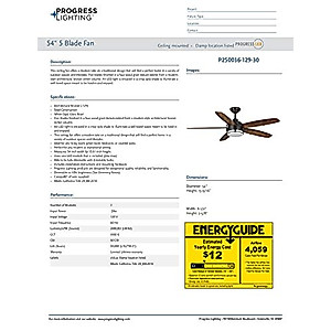 Progress Lighting Albin Collection 54" Indoor/Outdoor Five-Blade Bronze Ceiling Fan