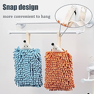4 Pack Chenille Hand Towels Funny Fuzzy Ball Towel Cute Animal Kids Hand Towels Microfiber Plush Absorbent Quick Hand Drying Puff Towel with Hanging Button Loop for Kitchen and Bathroom (Hedgehog)