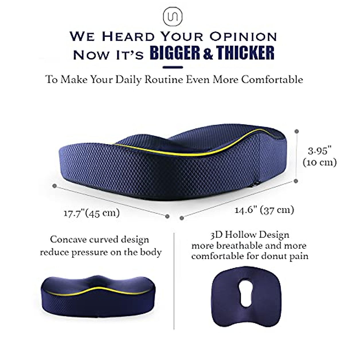 matvio Seat Cushion Pillow for Office Chair - Magnetic Fabric Inner Cover Memory Foam Coccyx Pad - Tailbone, Sciatica, Lower Back Pain Relief Cushion - Contoured Posture Corrector for Sitting