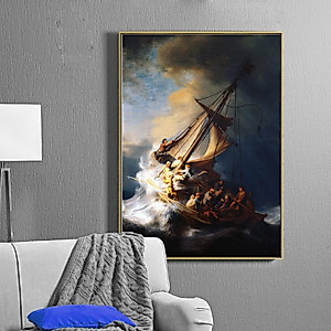 Christ in The Storm On The Sea of Galilee Poster,By Rembrandt,Famous Oil Paintings Reproductions, Bedroom Home Decor Unframed,Perfect Easy Gift (12x16in/30x40cm)