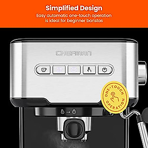 Chefman 6-in-1 Espresso Machine with Steamer, One-Touch Single or Double Shot Maker, Coffee Cappuccino Machine, Latte Built-In Milk Frother Stainless Steel