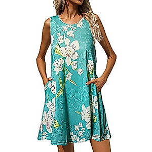 Cnebo Midi Dresses for Women Wedding Guest 2023 Women's Summer Loose Tassel Sleeveless Printed Dress Sky Blue