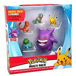 Pokémon Figure Multi Pack Set with Deluxe Action Gengar - Generation 1 - Includes Pikachu, Squirtle, Charmander, Bulbasaur and Gengar - 5 Pieces - Ages 4+