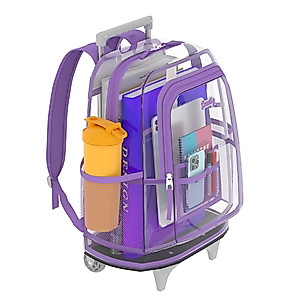 seastig Clear Backpack Rolling Backpack for Kids 18in Double Handle Wheeled Backpack Children Luggage for School, Travel